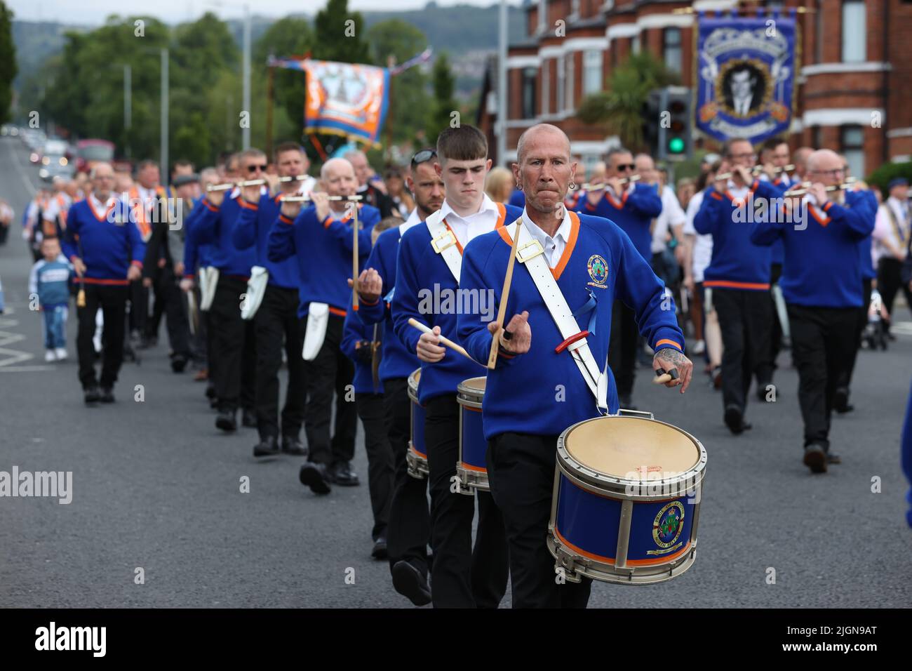 Members of a Protestant loyalist order, Pride of Ardoyne, take part in ...