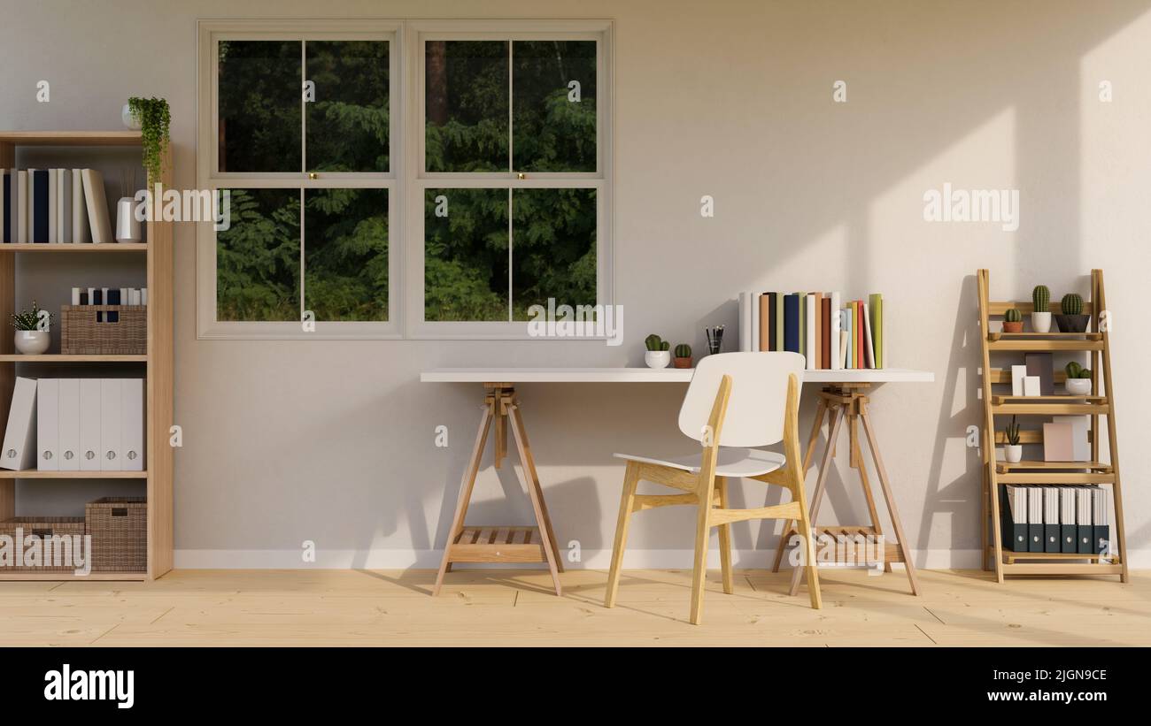 Comfortable minimal home workplace interior design with working table ...