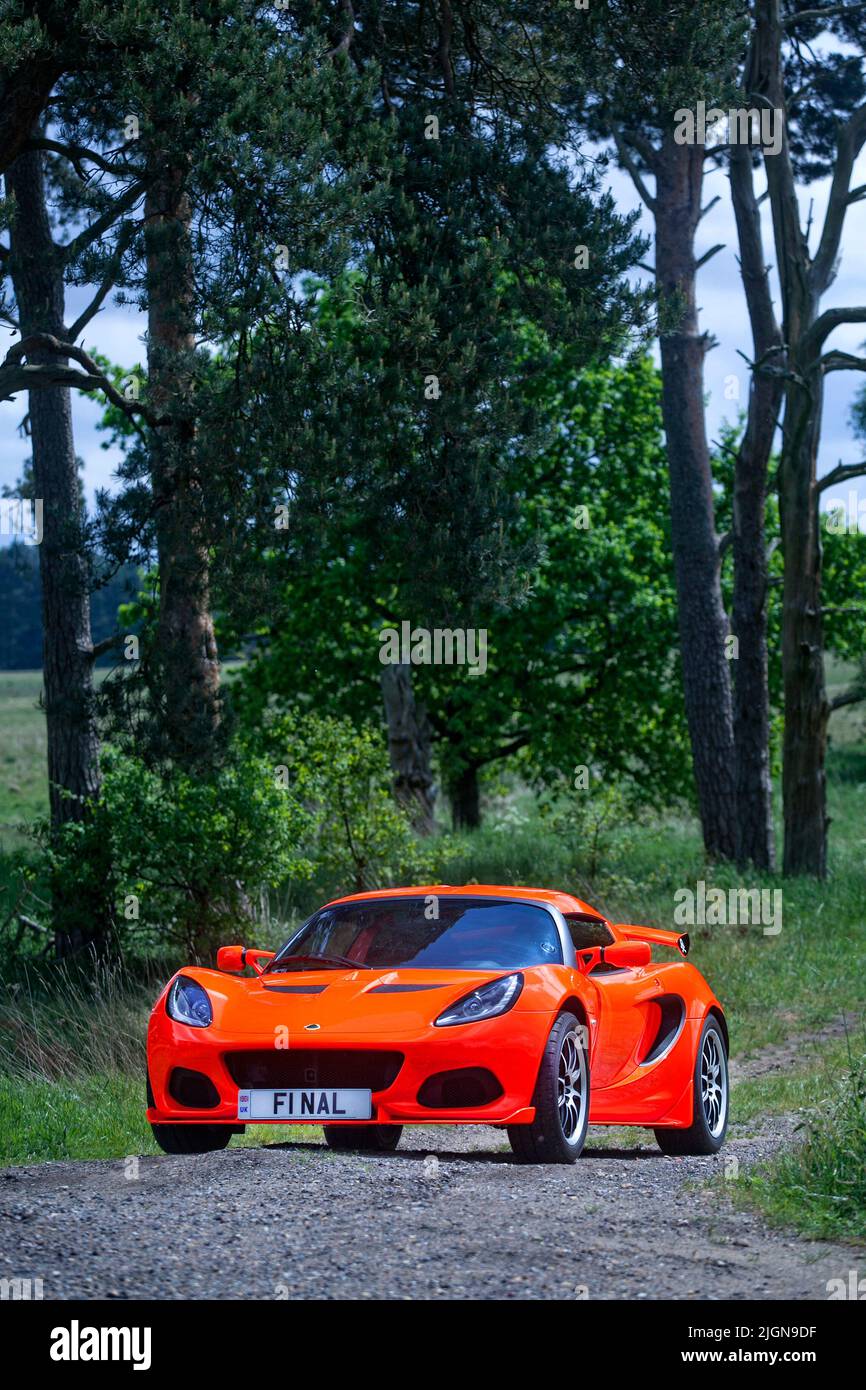 The final Lotus Elise 250 Cup painted in day glow orange Stock Photo ...