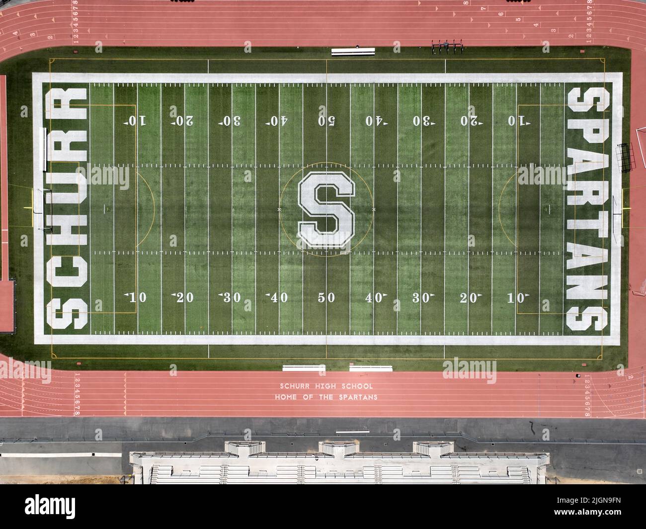 A general overall aerial view of the Schurr High School track and ...