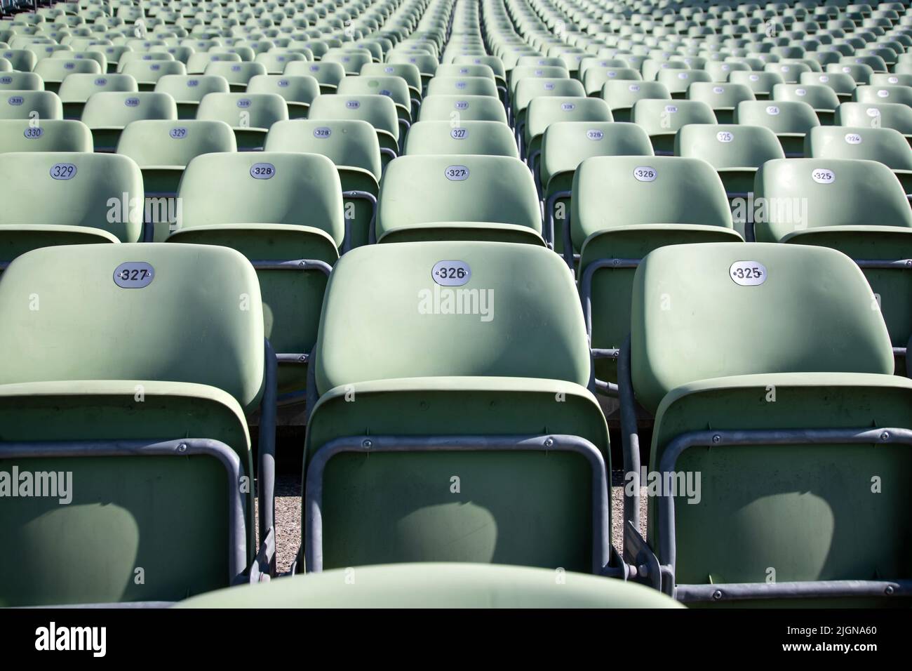 Empty chairs for audience on modern stadium arena or open air theatre ...