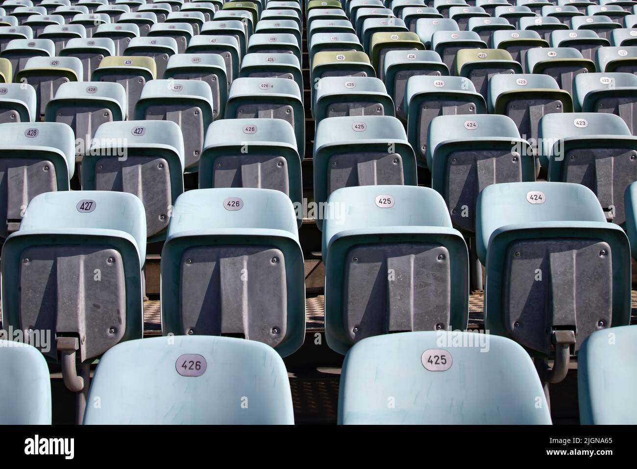 Empty chairs for audience on modern stadium arena or open air theatre ...