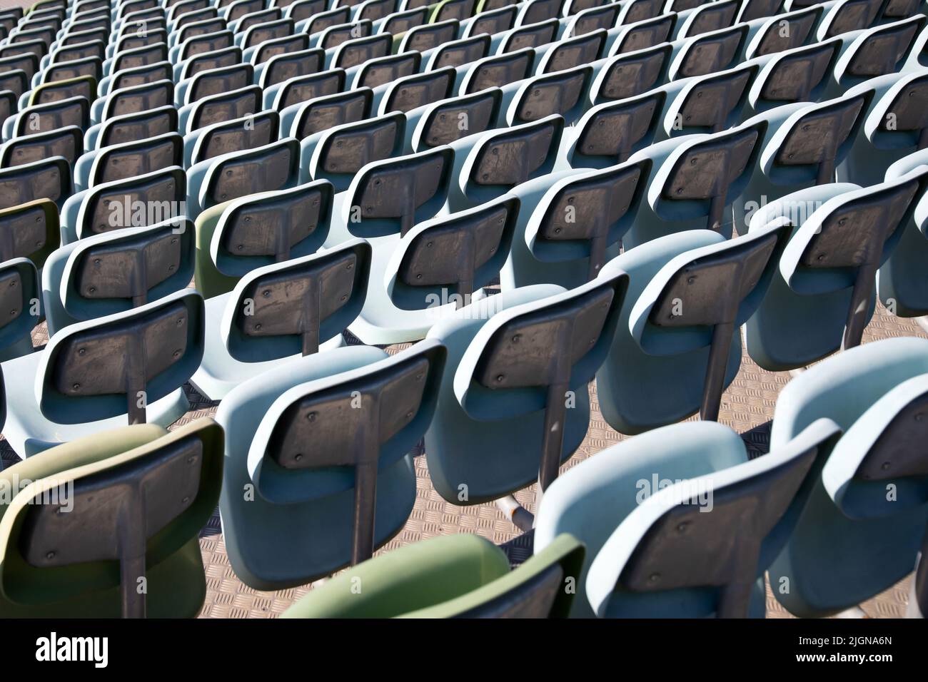 Empty chairs for audience on modern stadium arena or open air theatre ...