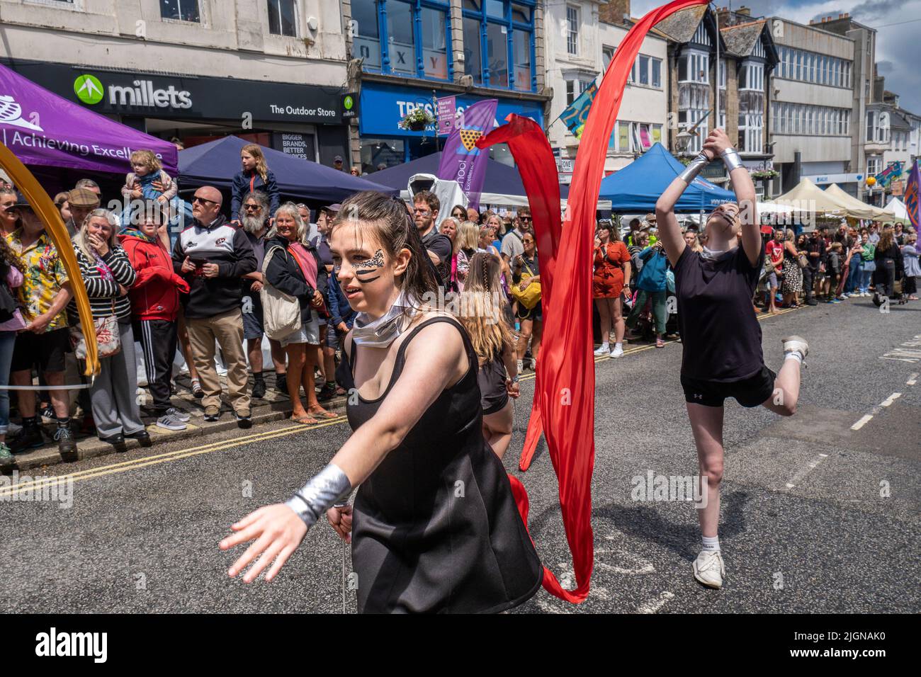 School students ribbon dancing in the Mazey Day parade celebrations as ...
