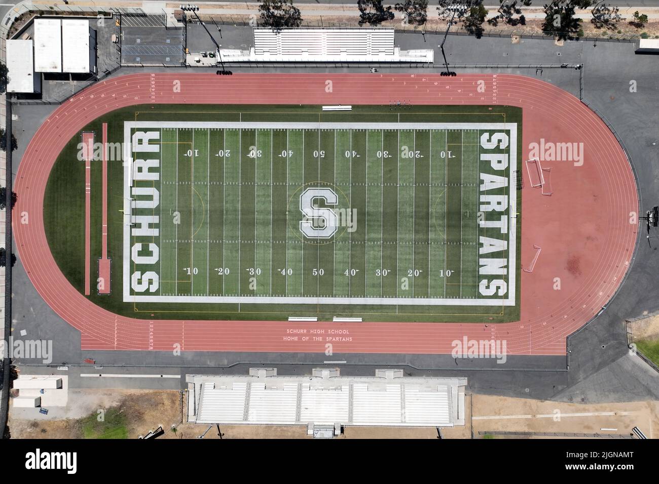 A general overall aerial view of the Schurr High School track and ...