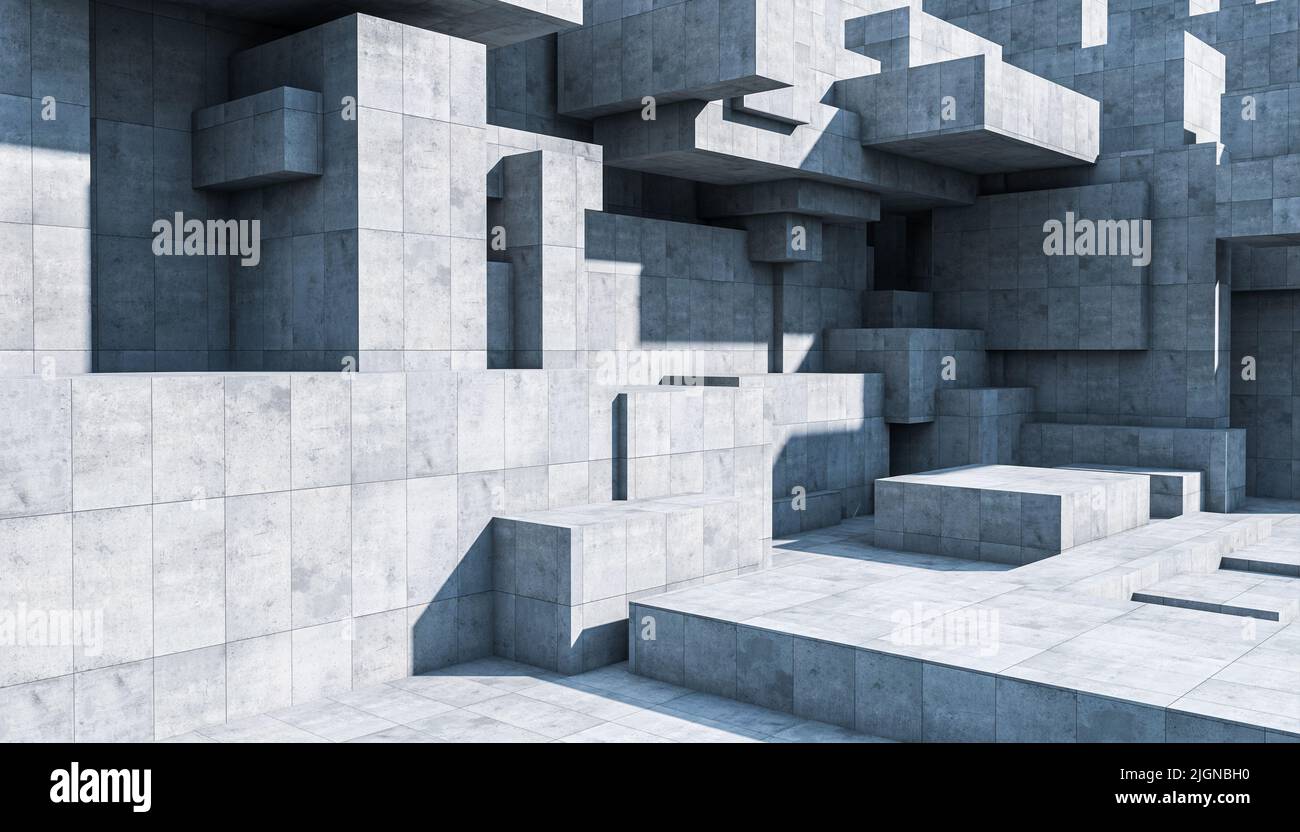 concrete background of geometric blocks. 3d render Stock Photo - Alamy