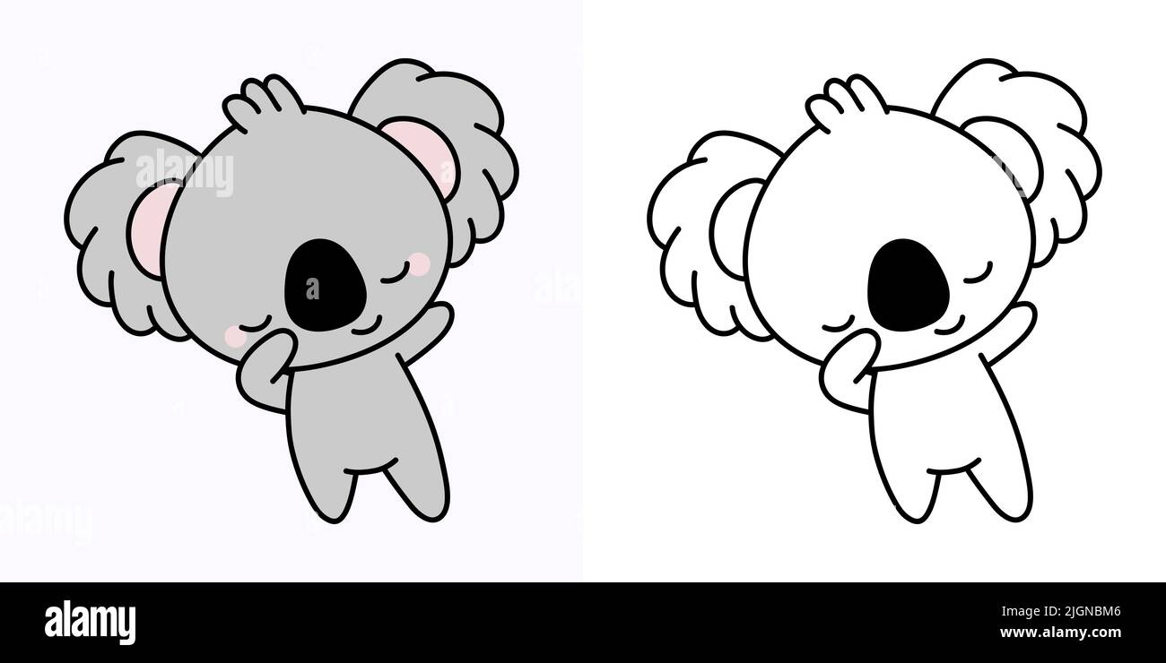 Kawaii Clipart Koala Illustration and For Coloring Page. Funny Kawaii ...