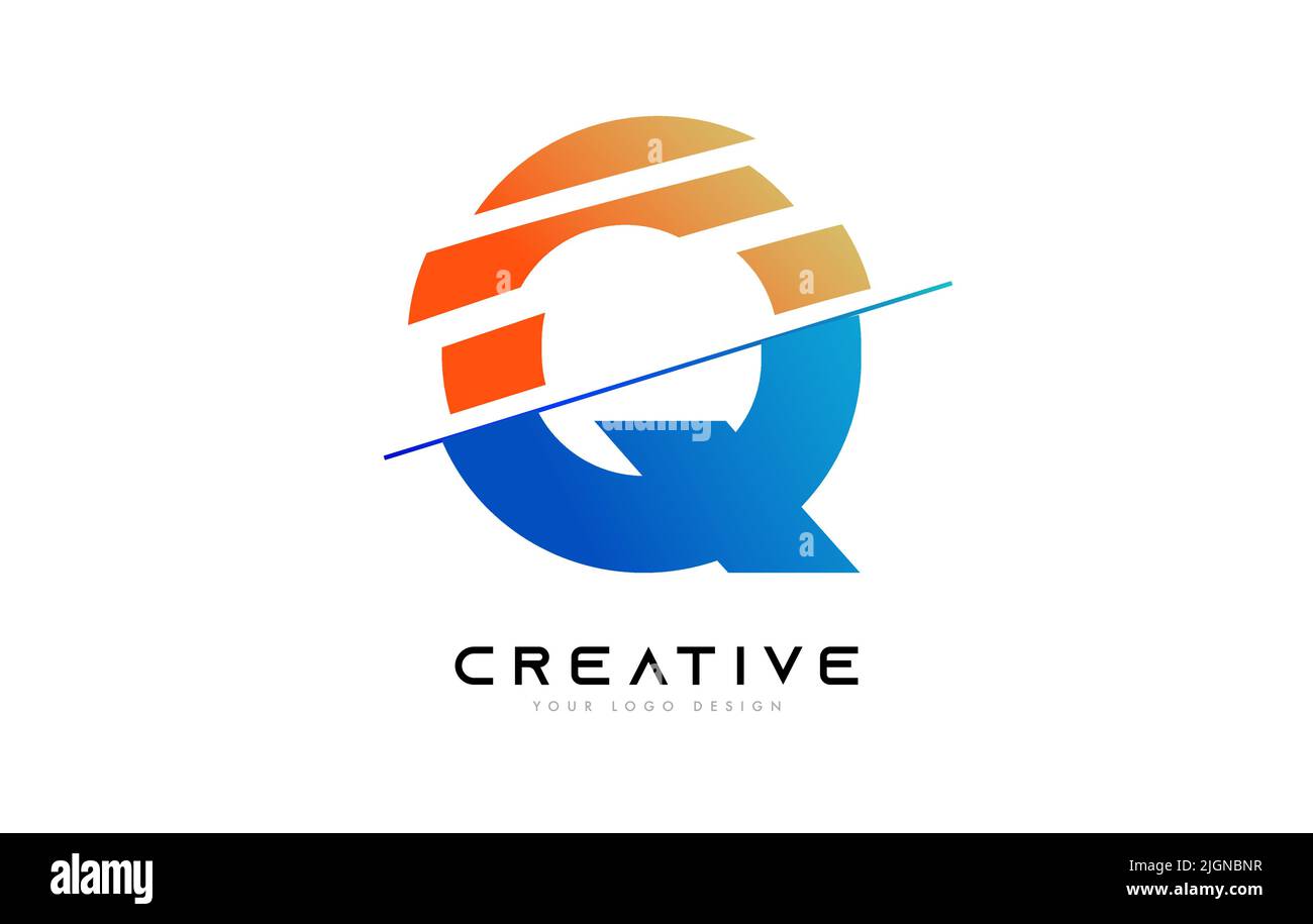 Sliced Letter Q Logo Icon Design with Blue and Orange Colors and Cut ...