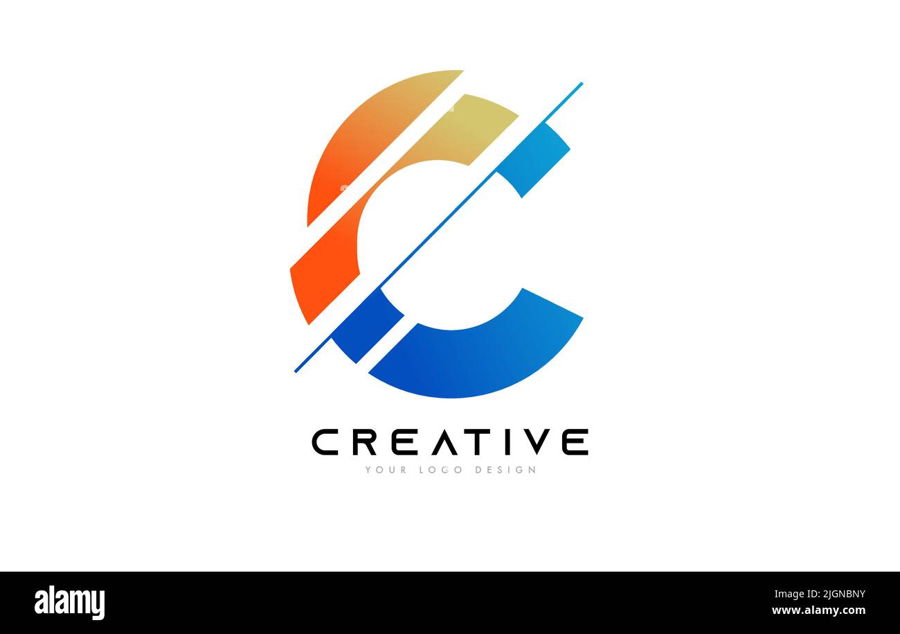 Sliced Letter C Logo Icon Design with Blue and Orange Colors and Cut ...
