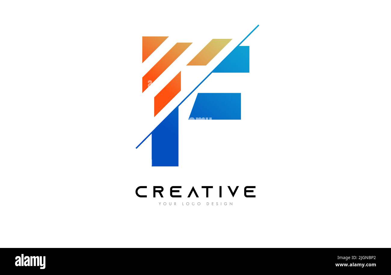 Sliced Letter F Logo Icon Design with Blue and Orange Colors and Cut ...