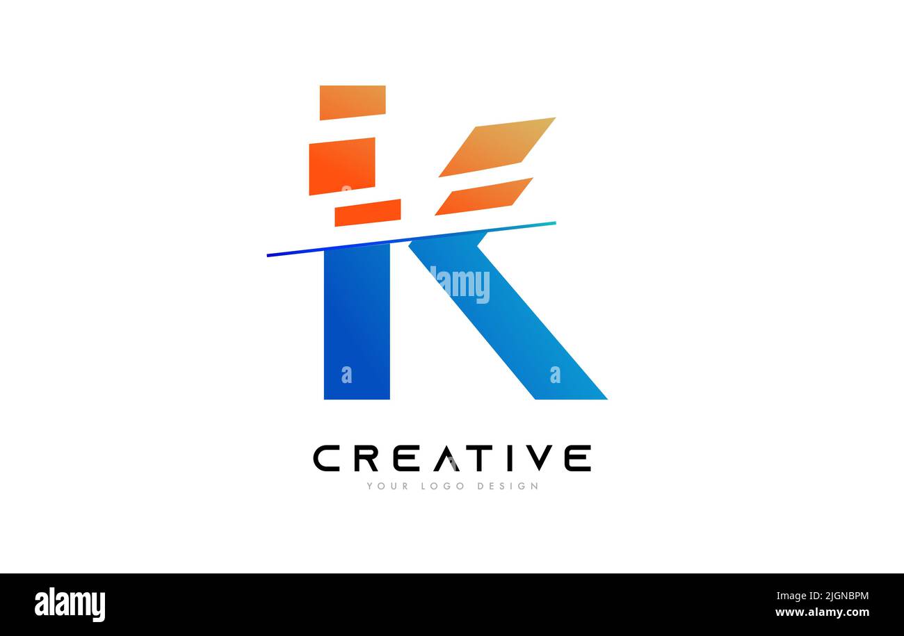 Sliced Letter K Logo Icon Design with Blue and Orange Colors and Cut ...