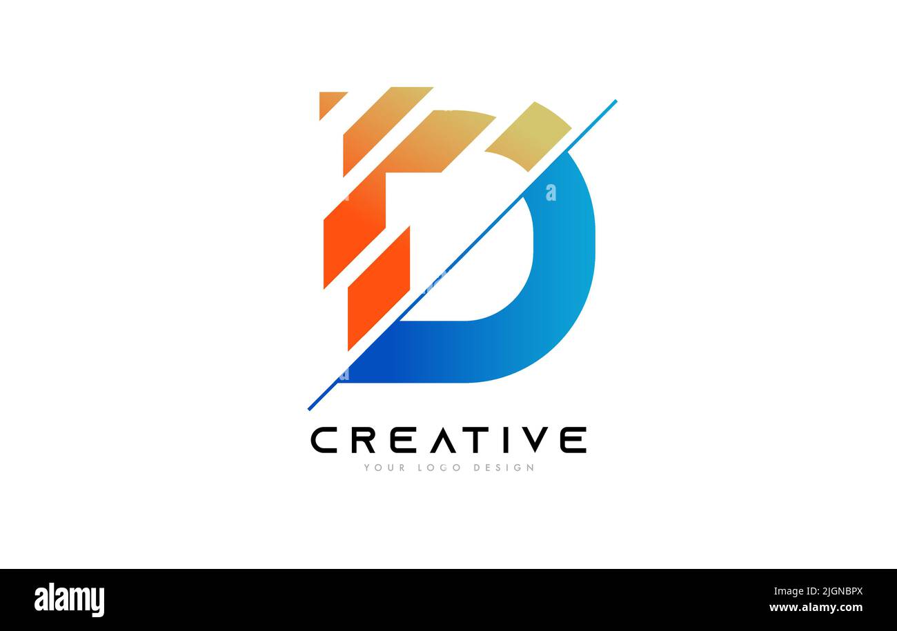 Sliced Letter D Logo Icon Design with Blue and Orange Colors and Cut ...
