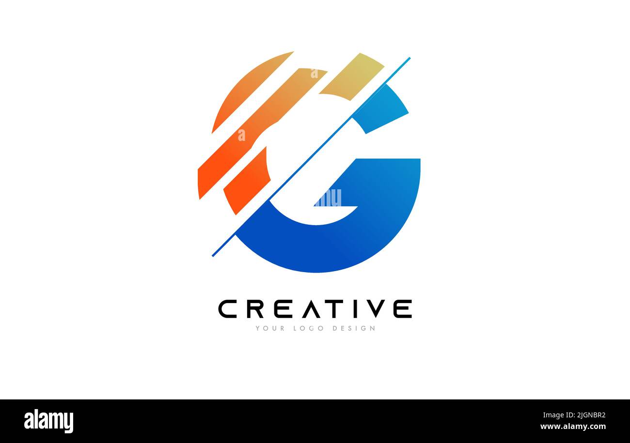 Sliced Letter G Logo Icon Design with Blue and Orange Colors and Cut ...