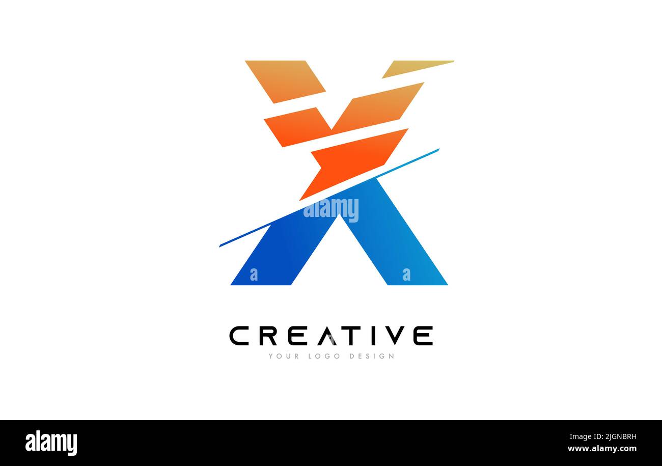 Sliced Letter X Logo Icon Design with Blue and Orange Colors and Cut ...