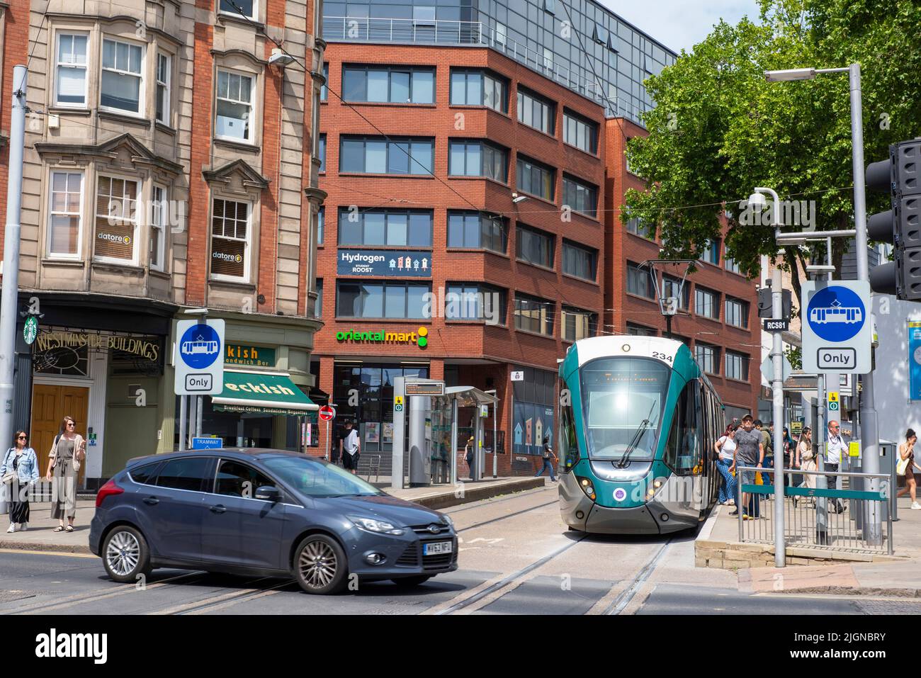 Tram at the Theatre Royal Stop in Nottingham City, Nottinghamshire ...