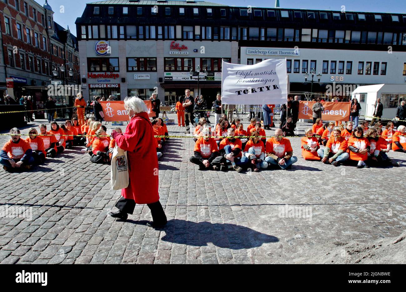 Amnesty demonstration on the main square (Stora Torget) in Linköping ...