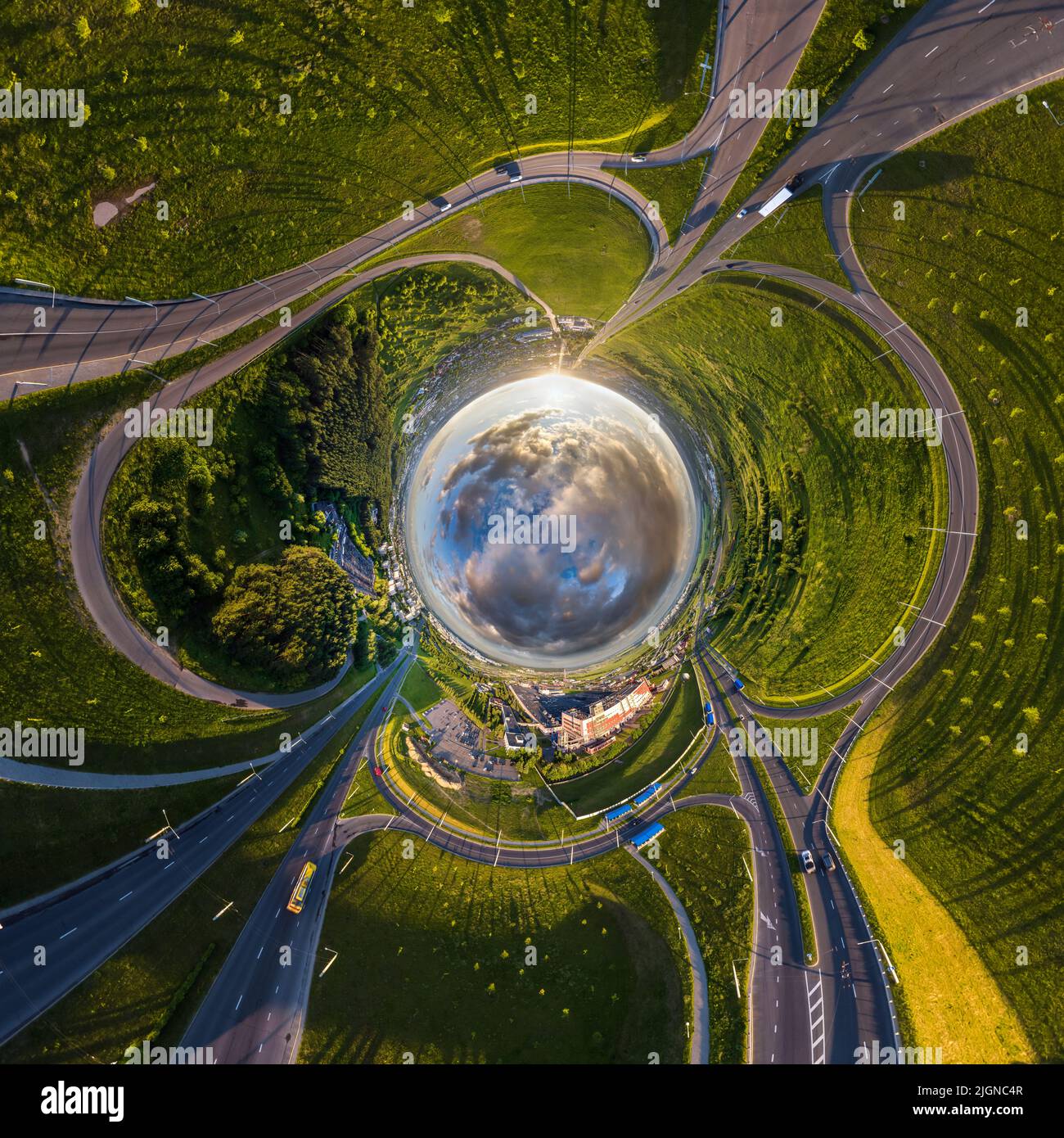 blue sphere of sky with clouds overlooking old town, urban development, historic buildings ...