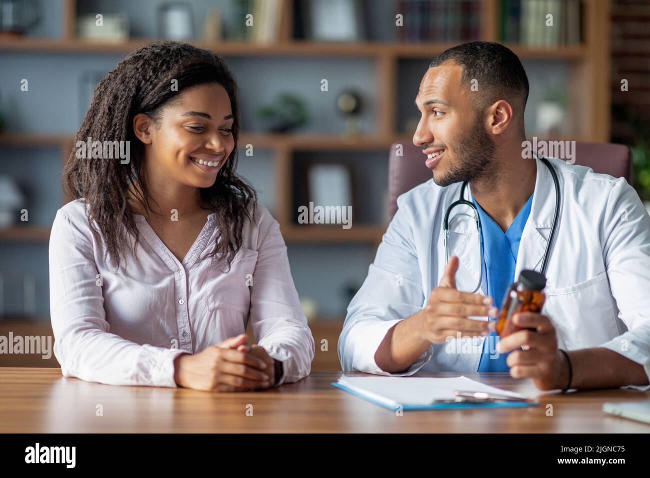 Happy female patient feel satisfied with good hospital medical service ...