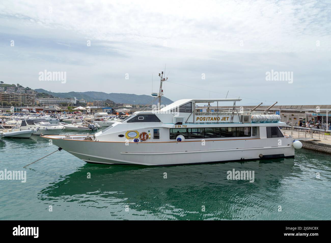 The Positano Jet Pleasure Cruiser moored at Salerno Harbour, Italy ...