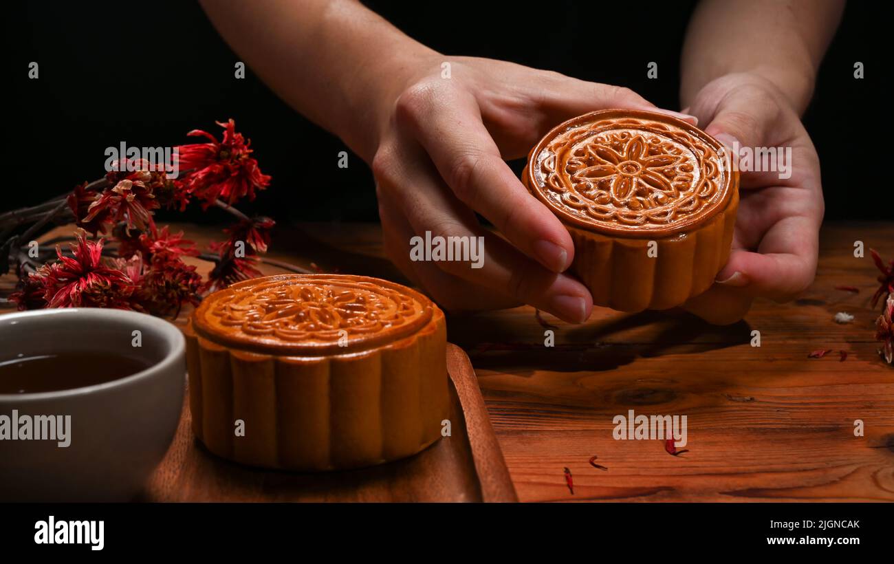 Tasty round moon cake hi-res stock photography and images - Alamy