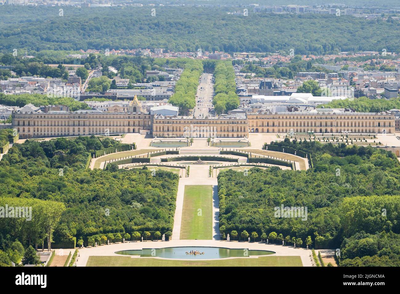 The Chateau de Versailles (Versailles Castle) seen from an helicopter ...
