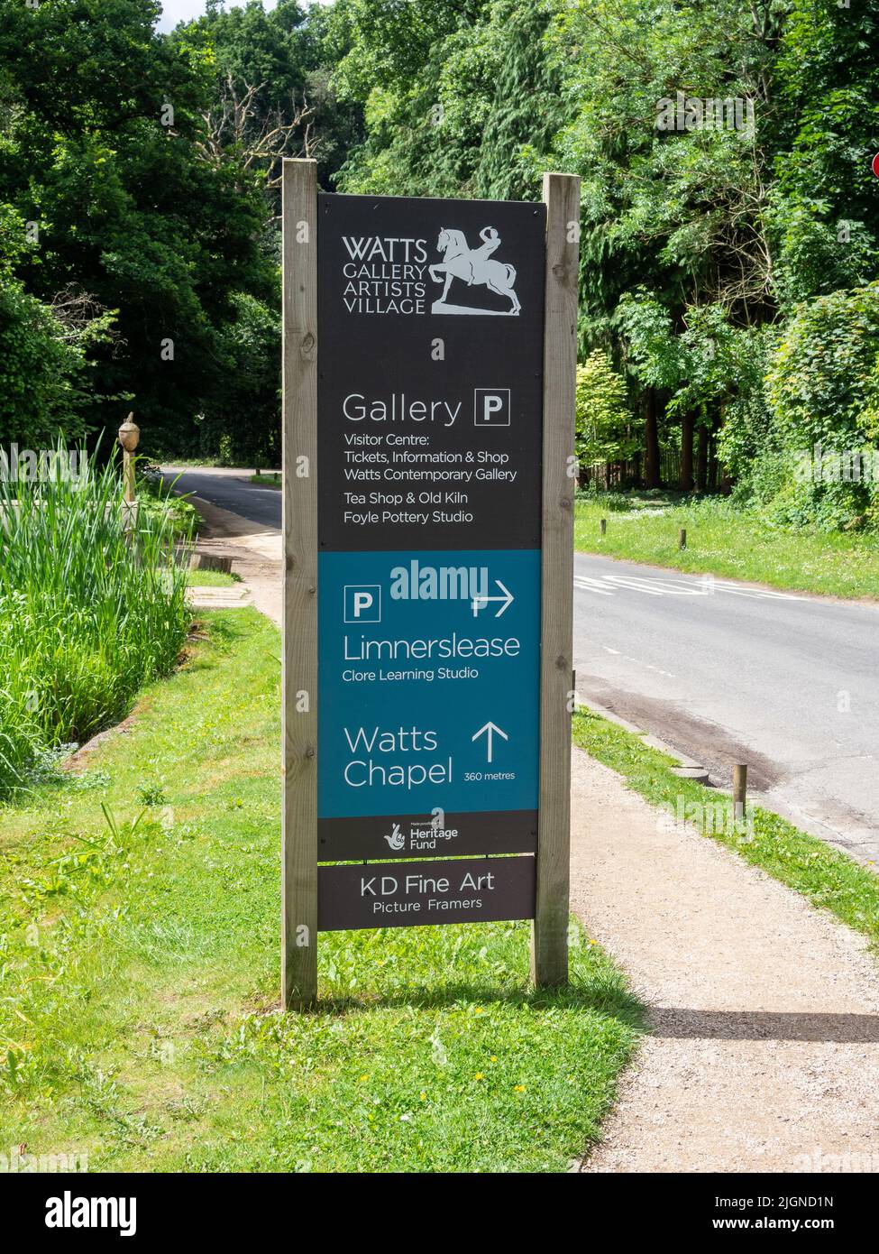 Signage for the Artists Village, a visitor attraction in Compton, near ...