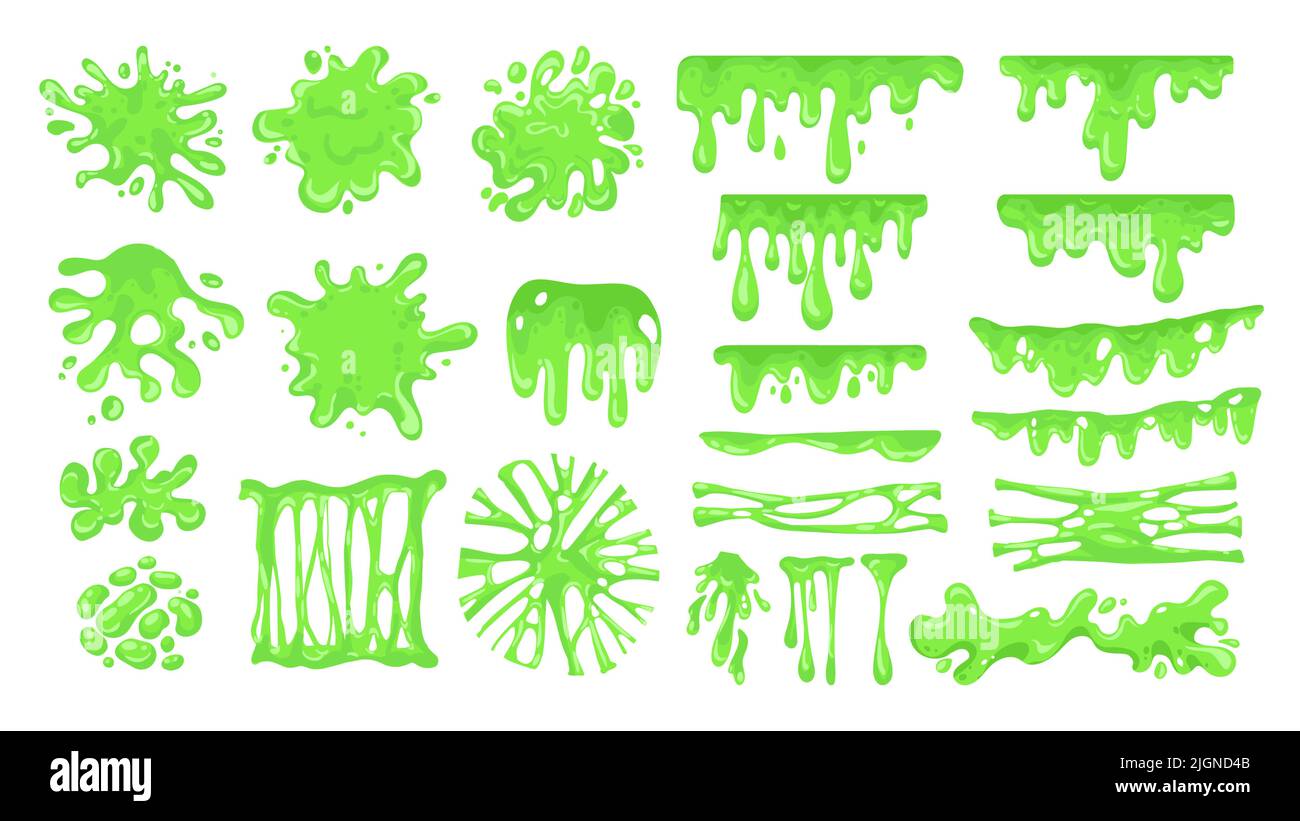 Cartoon slime. Green sticky drips and toxic jelly splatter, messy ...