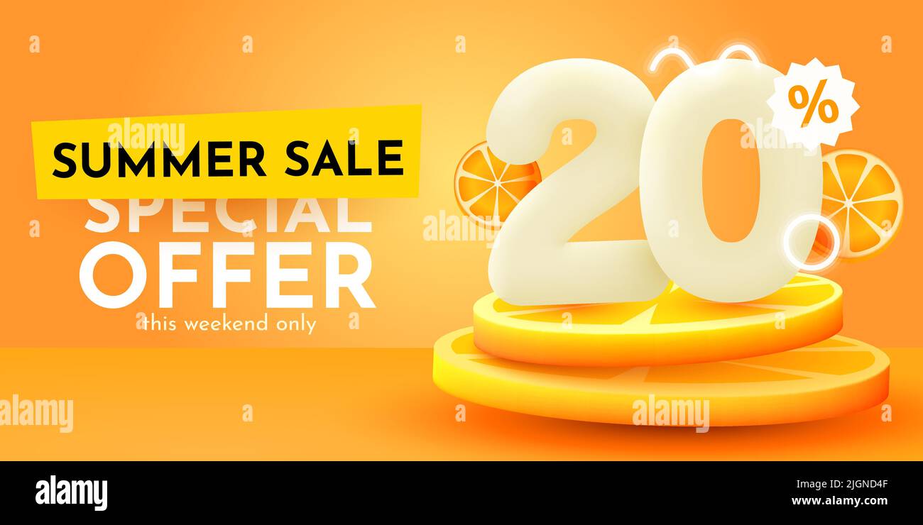 20 percent Off. Discount creative composition. Summer sale banner with ...