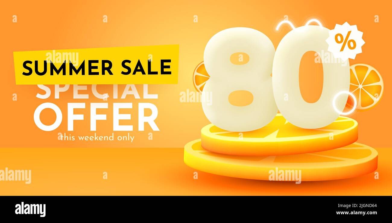 80 percent Off. Discount creative composition. Summer sale banner with ...