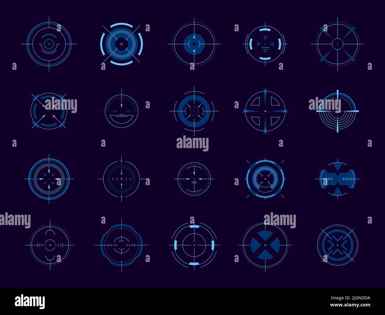 HUD circle aim. Target system futuristic game user interface, military round focus control ...