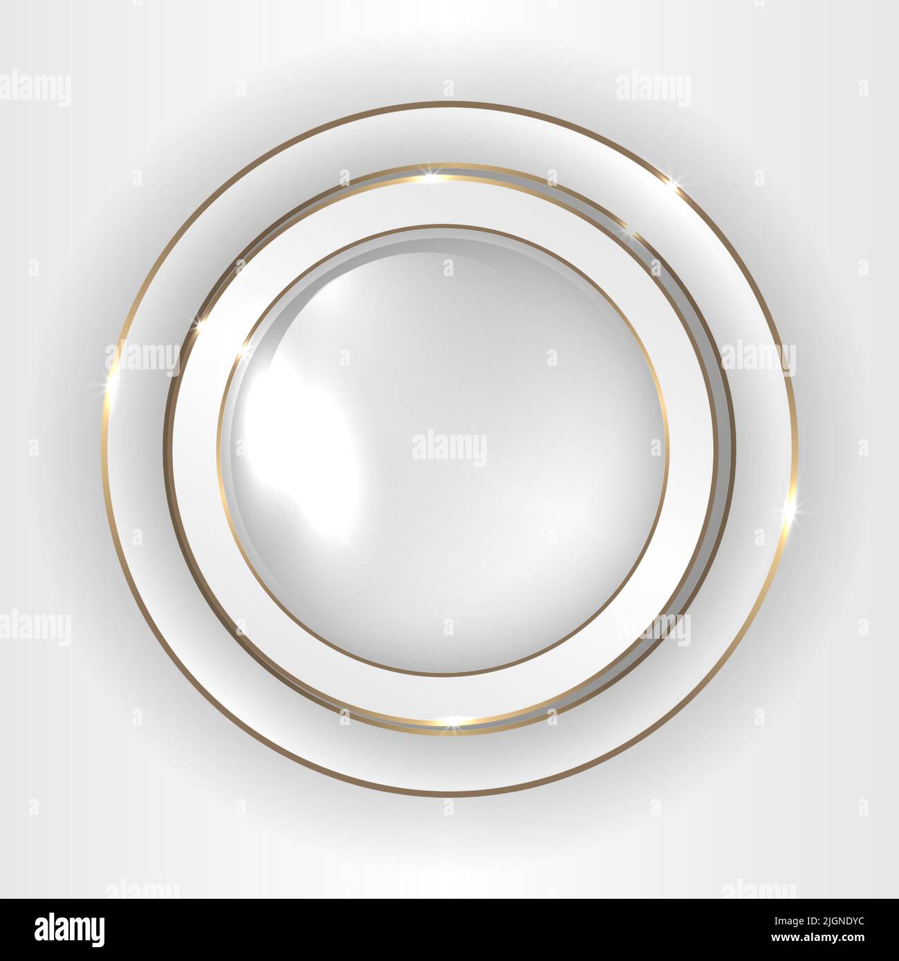 White and gold 3D circle button. Elegant circle 3D shape design with ...