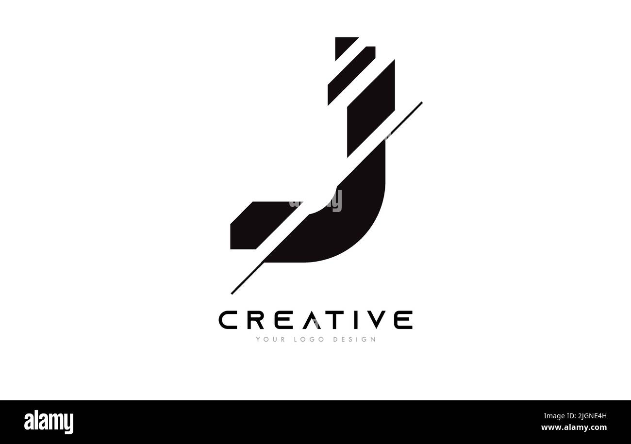 Sliced Letter J Logo Icon Design with Black and White Colors and Cut ...