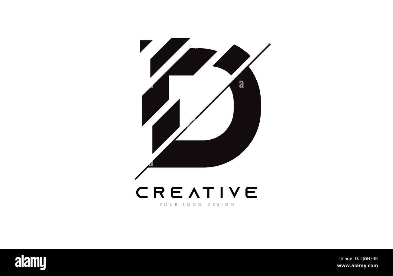 Sliced Letter D Logo Icon Design with Black and White Colors and Cut ...