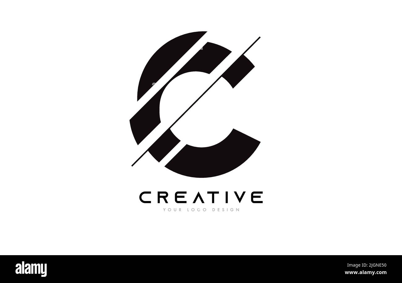Sliced Letter C Logo Icon Design with Black and White Colors and Cut ...