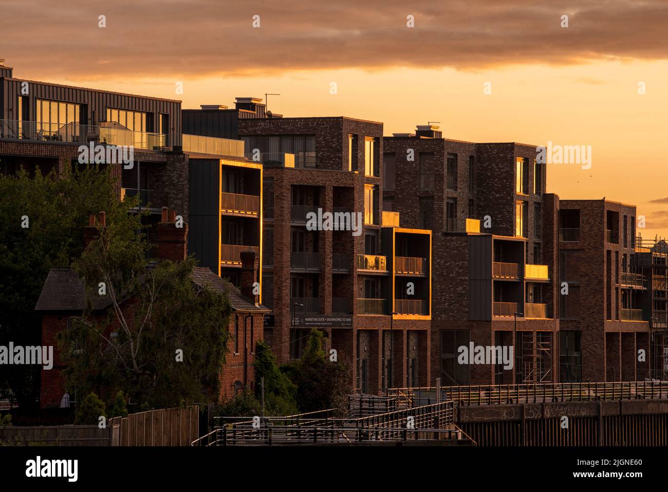 Sunrise over Trent Bridge Quays on the River Trent in Nottingham ...