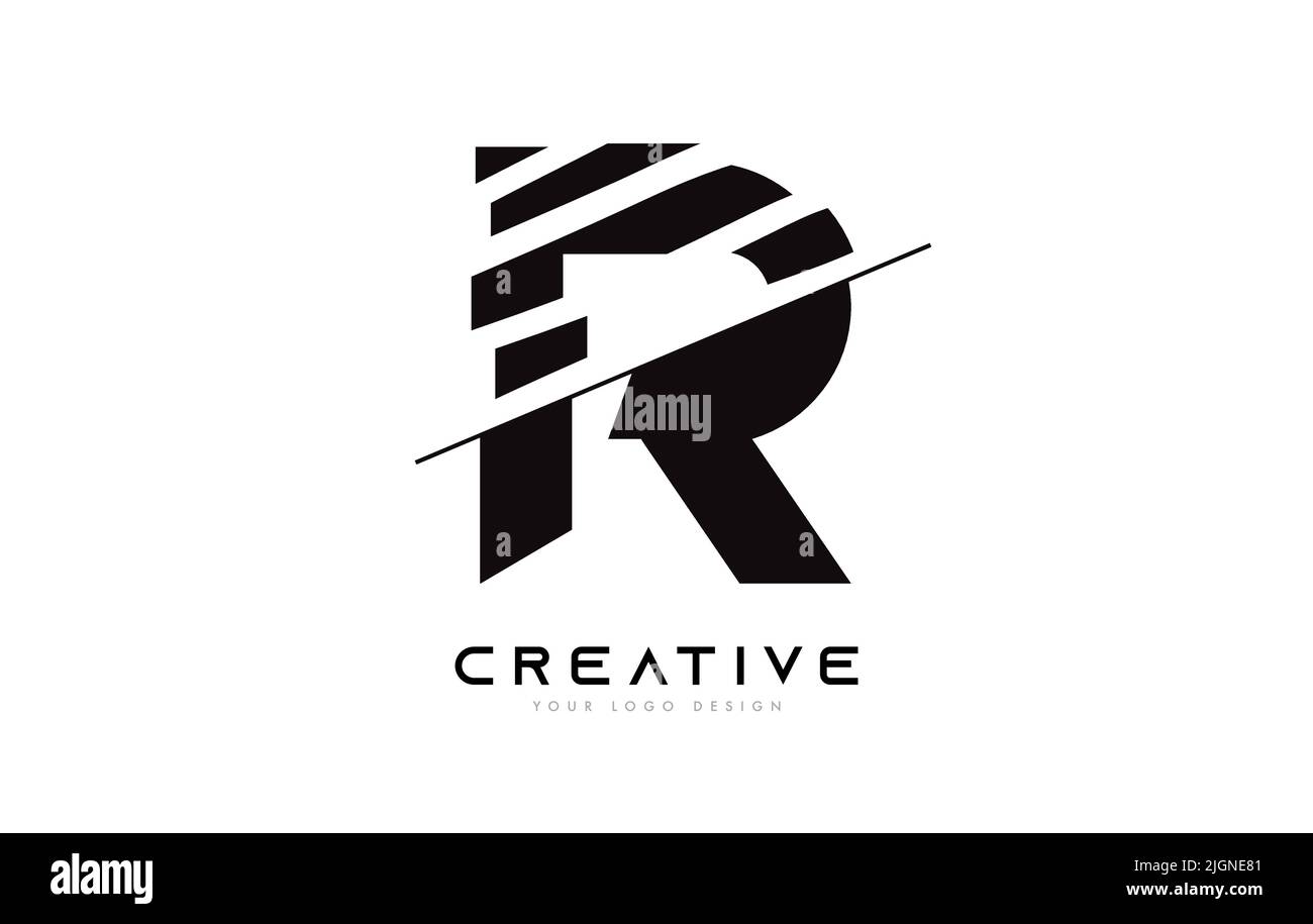 Sliced Letter R Logo Icon Design with Black and White Colors and Cut ...