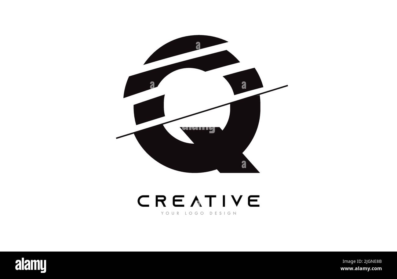 Sliced Letter Q Logo Icon Design with Black and White Colors and Cut ...