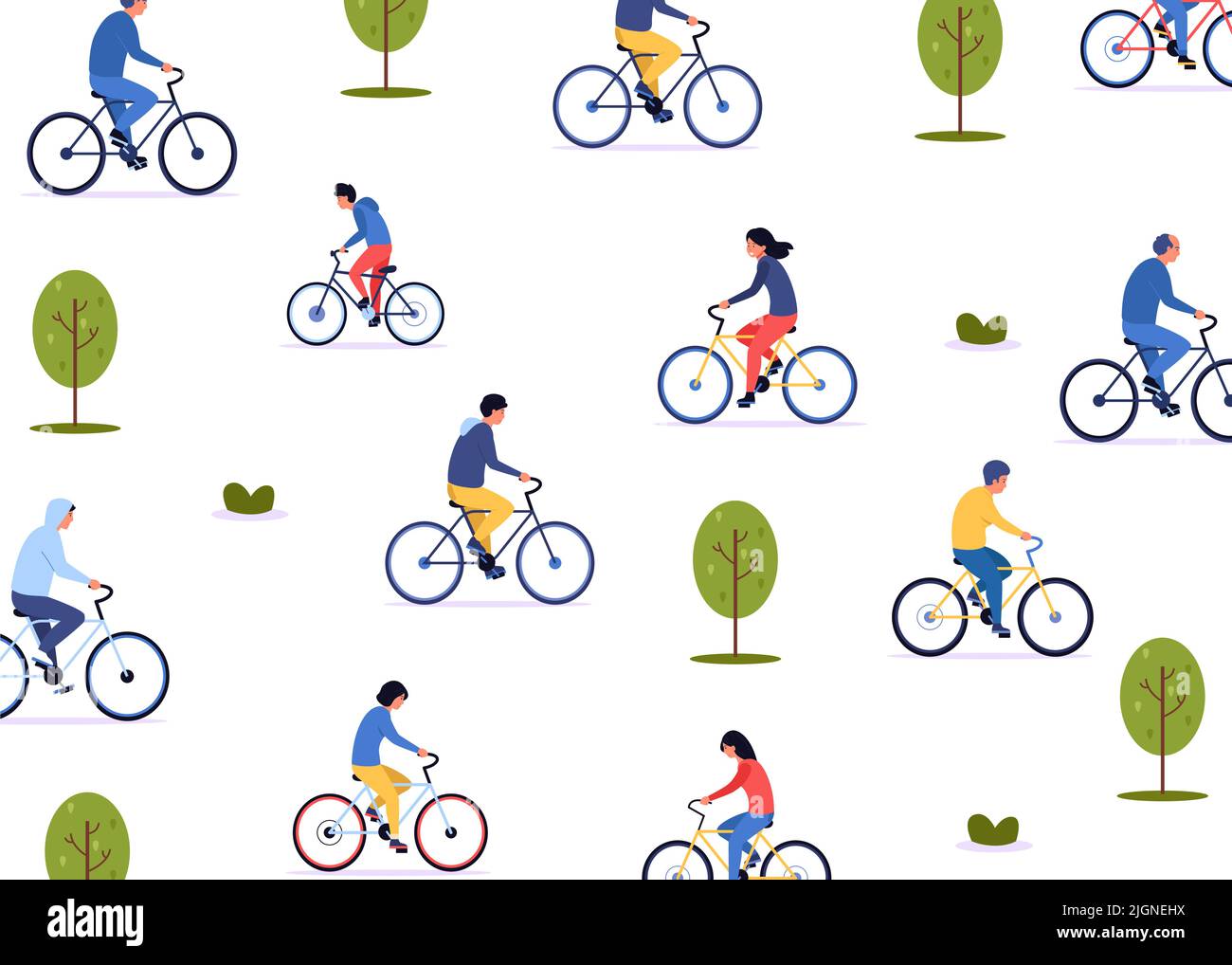Man on bicycle pattern. Seamless print with cartoon bike rider, active ...