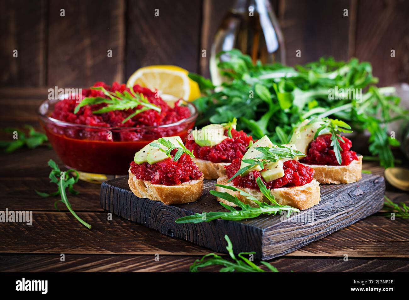 Vegetarian food. Healthy eating. Sandwiches with beetroot pate Stock ...
