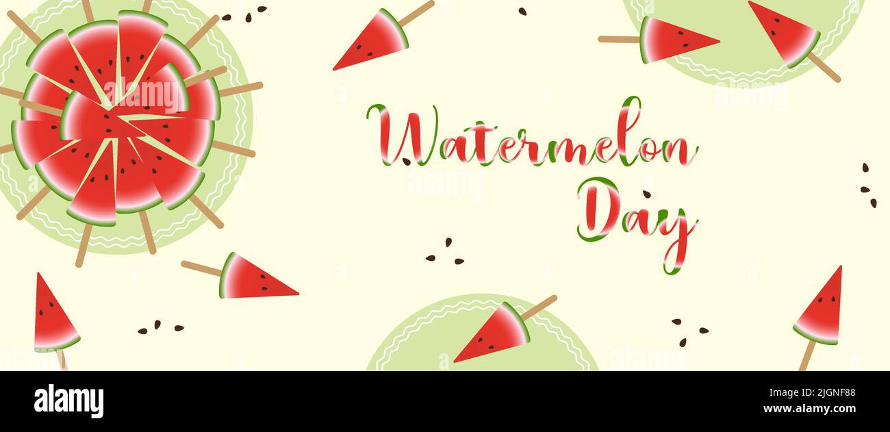 Watermelon day banner and watermelon colored letters, piece of ...