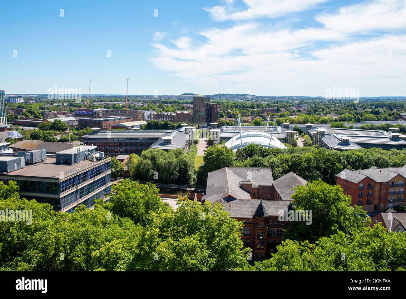 View South from the terrace of Nottingham Castle, towards the Meadows ...
