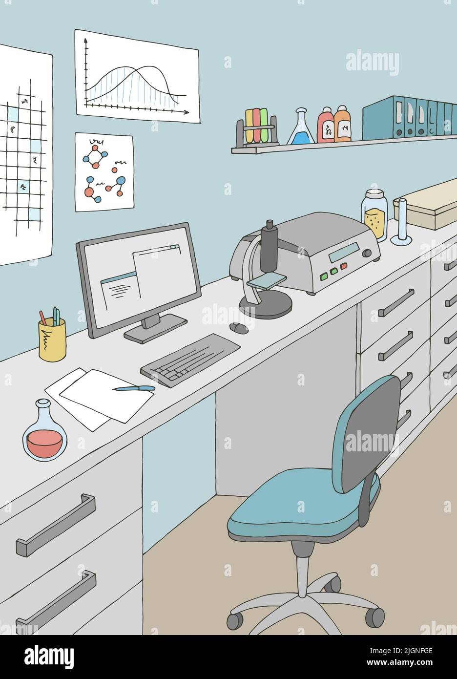Laboratory graphic color vertical interior sketch illustration vector ...
