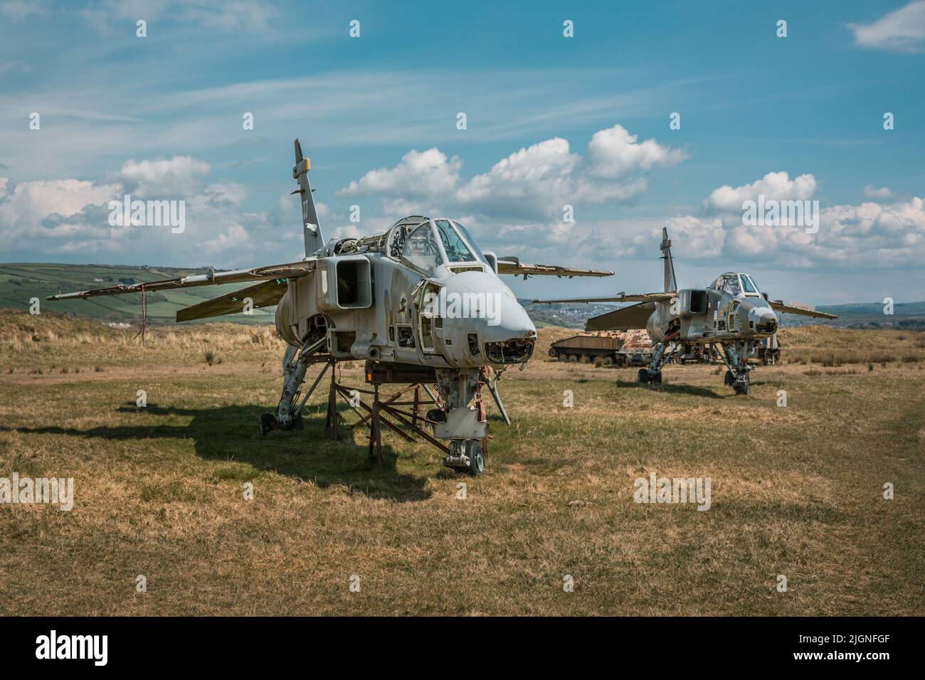 2 Sepecat Jaguar GR1 jets used as range targets, Pembrey Sands, Wales ...