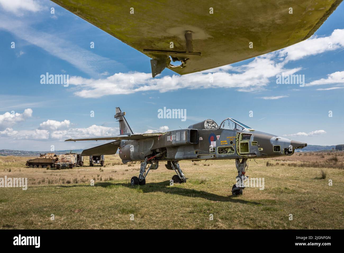2 Sepecat Jaguar GR1 jets used as range targets, Pembrey Sands, Wales ...