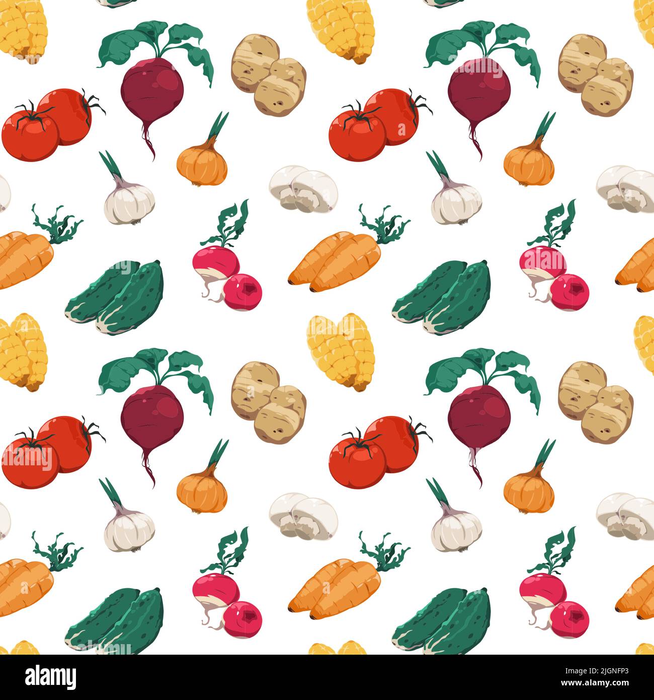 Cartoon vegetables pattern. Seamless print of fresh farm food, potato ...