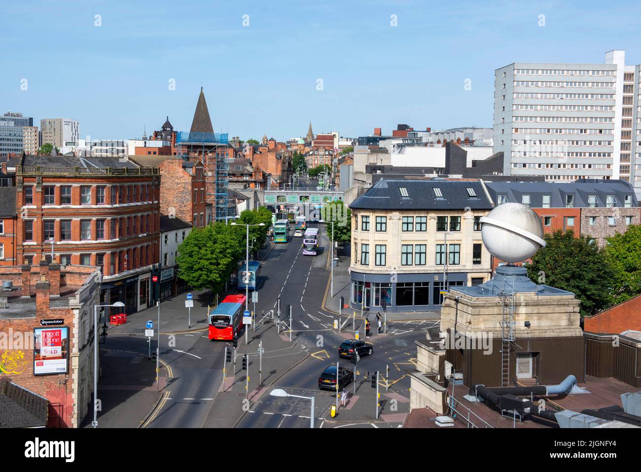 View up Lower Parliament Street in Nottingham, captured from the roof ...