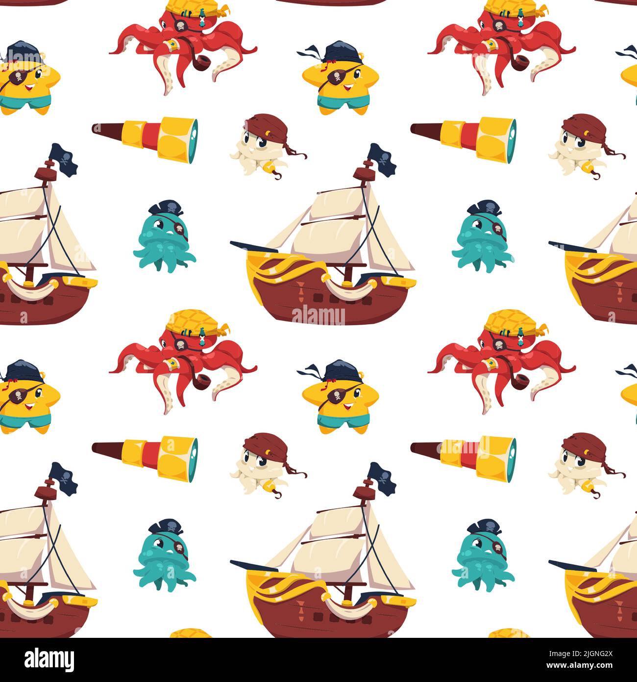 Pirate animals pattern. Seamless print of nautical underwater animals ...