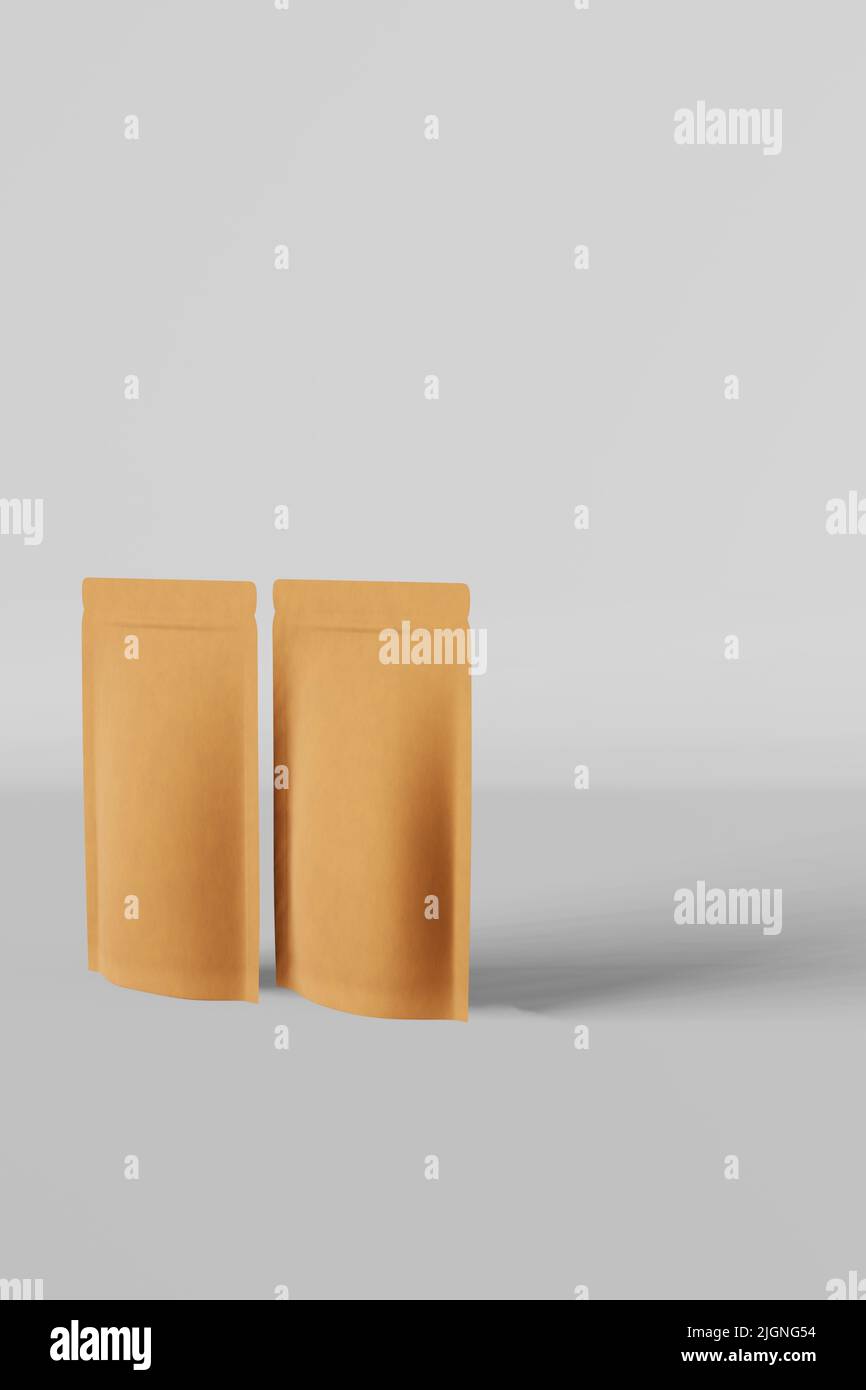 Paper pouch bags mockup white background isolated 3D render ...