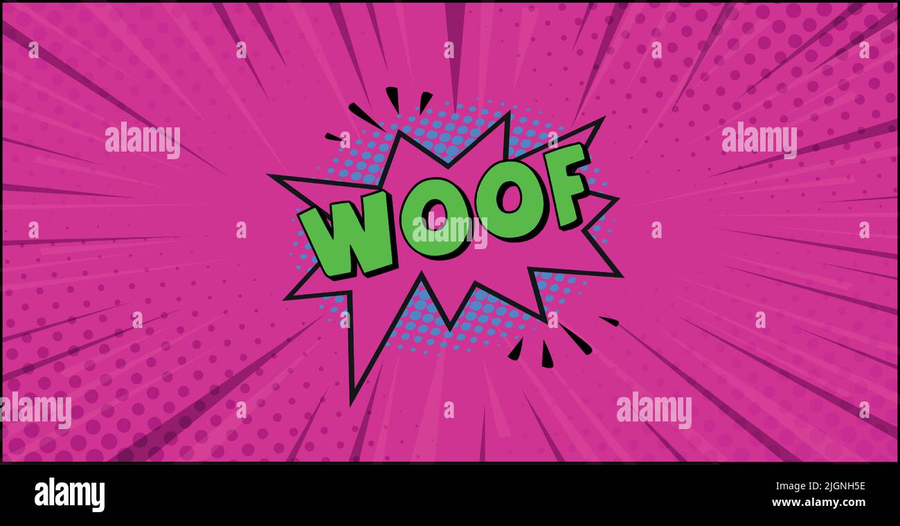 Comic zoom inscription WOOF on a colored background - Vector ...