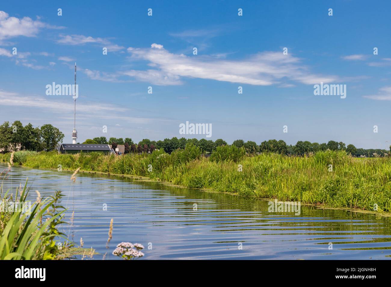 Landscape with Beilervaart and transmission tower Smilde in the ...
